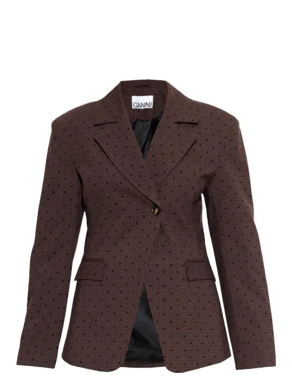 GANNI Single-breasted V-neck Blazer With Polka Dot Pattern - Black