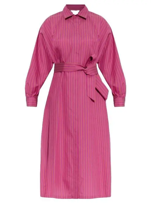 Max Mara Striped Long-sleeve Collared Dress - Pink