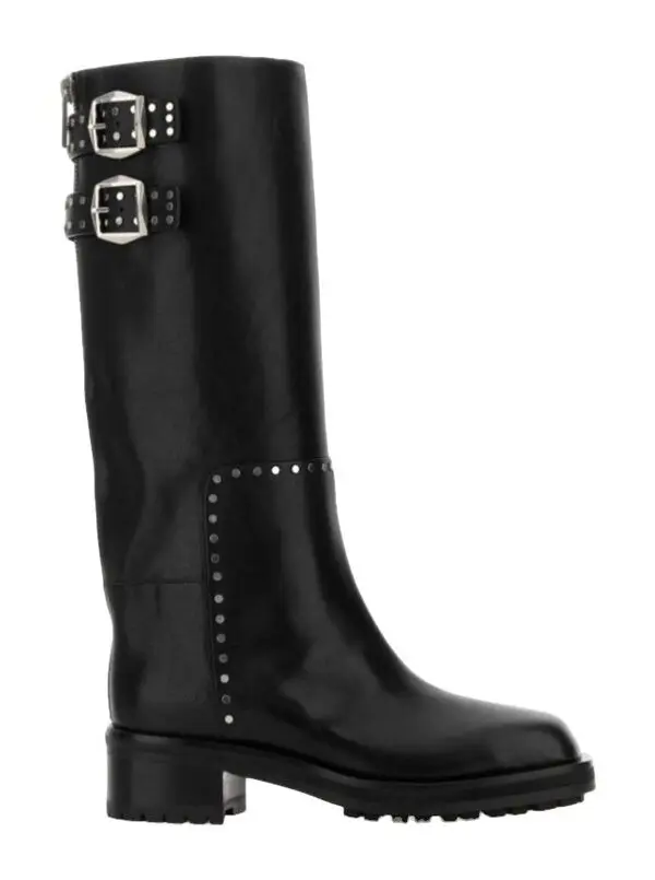 JIMMY CHOO Brooklyn Studded Buckle Detailed Boots - Blacksilver