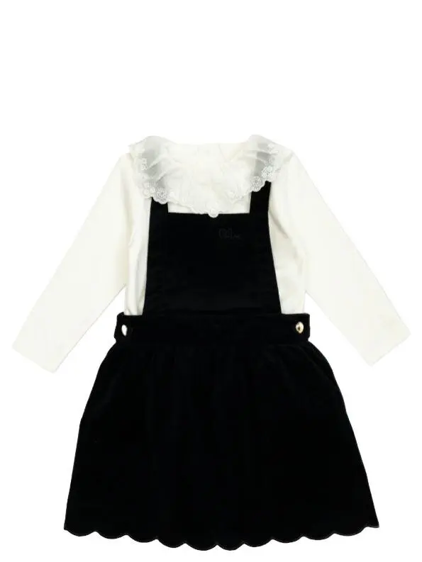 Chloé Round Neck Long Sleeve Dress With A-line Hem - Navy Blue