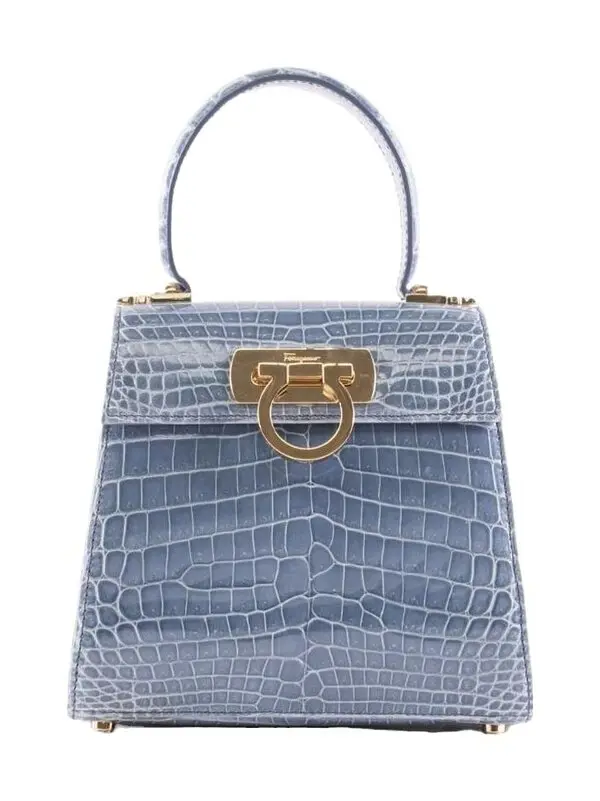 FERRAGAMO Buckle Alligator Handbag - Blue