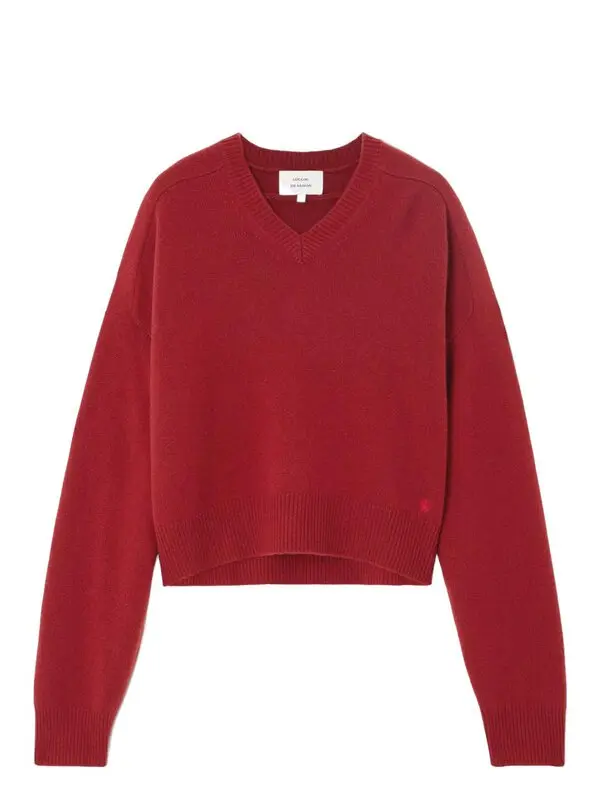 Loulou De Saison Boxy V-neck Knitted Sweater - Burgundy