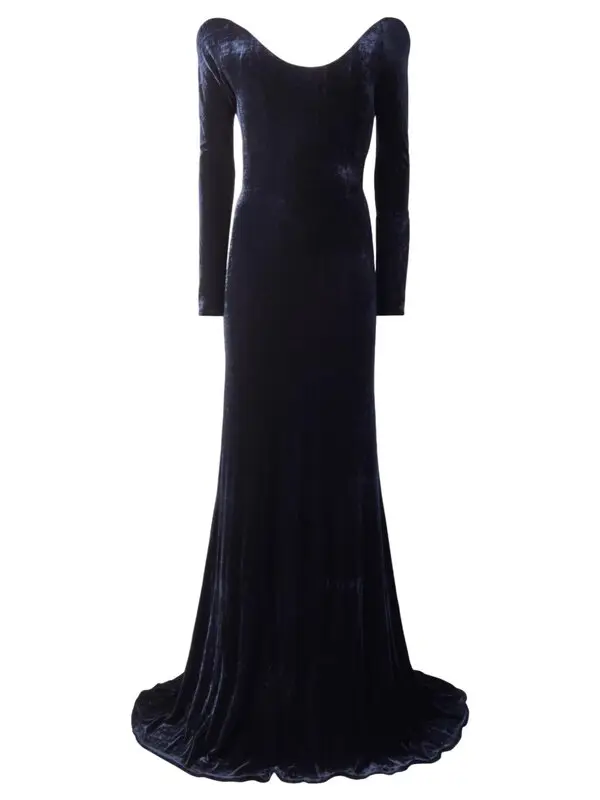 Alaïa Off-the-shoulder Velvet Gown - Navy Blue