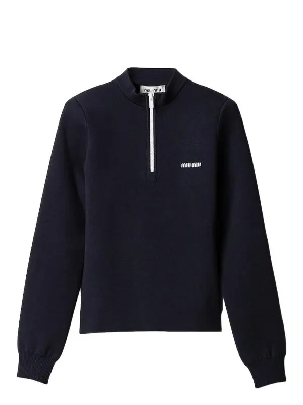 Miu Miu Wool Half-zip Turtleneck Sweater - Navy Blue