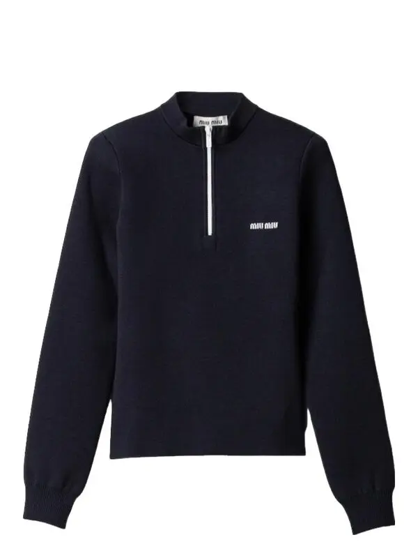 Miu Miu Wool Half-zip Turtleneck Sweater - Navy Blue