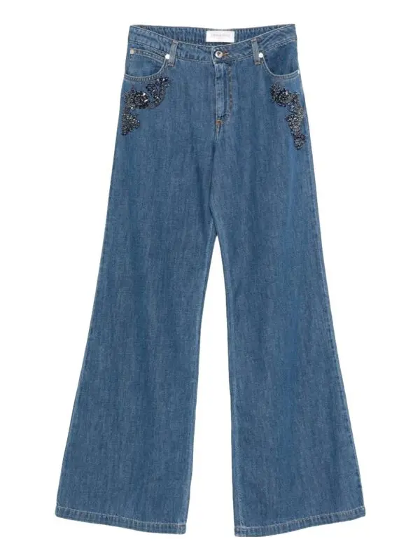 ERMANNO FIRENZE Wide-leg Embellished Jeans - Blue