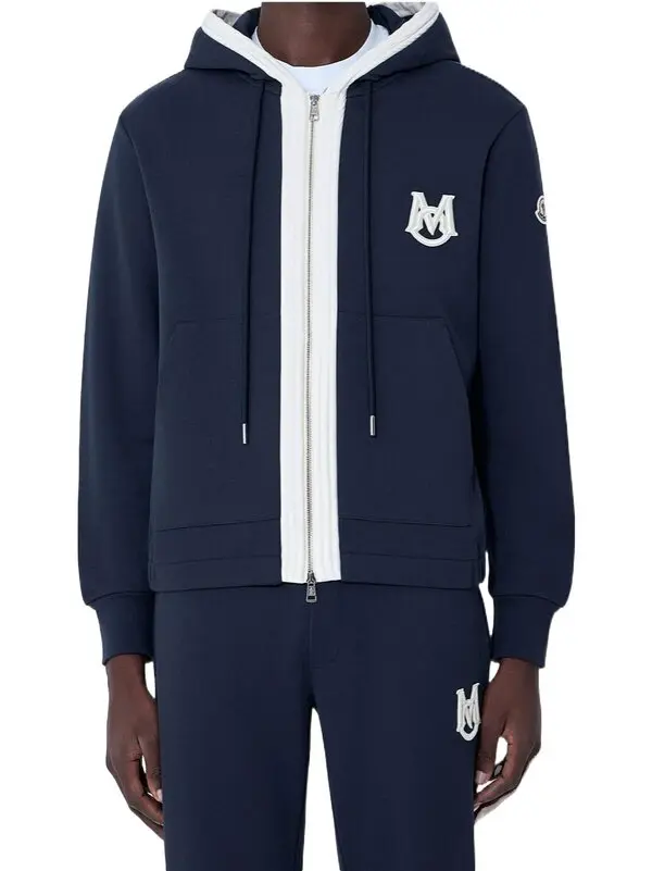 Moncler Logo Patch Zip-up Hooded Jacket - Navy Blue