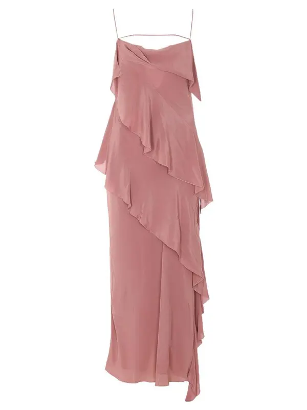 Patrizia Pepe Draped Ruffled Maxi Dress - Pink