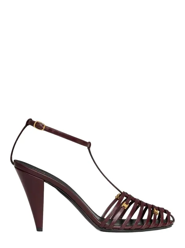 Celine Cage Heeled Sandals In Goatskin - Burgundy Red