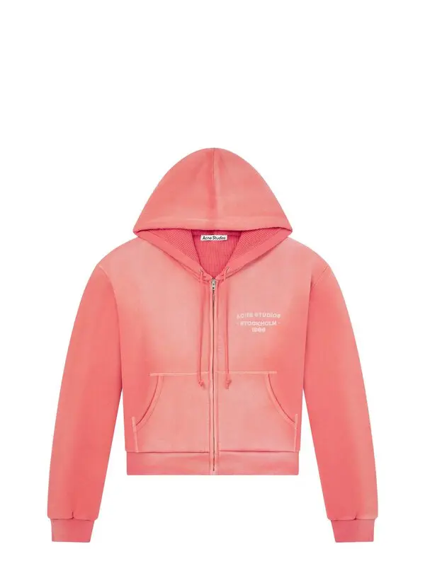 Acne Studios Feida Cropped Logo-print Cotton-jersey Zip-up Hoodie - Red