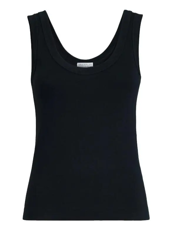 Brunello Cucinelli Sleeveless Jersey Top With Monili Trim - Black