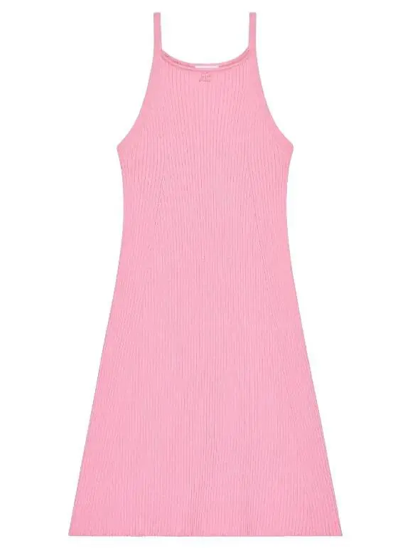 COURREGES Sleeveless Ribbed Knit A-line Dress - Pink