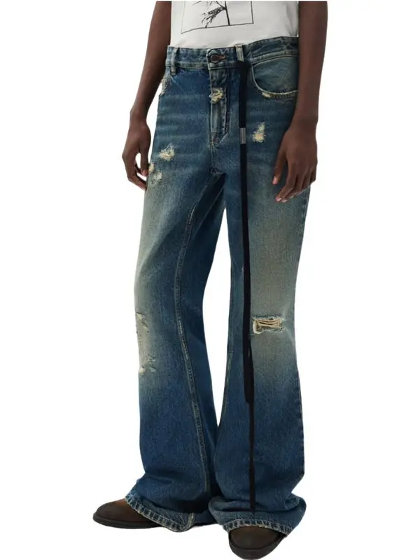 ANN DEMEULEMEESTER Slim Bootcut Distressed Jeans - Vintage Blue