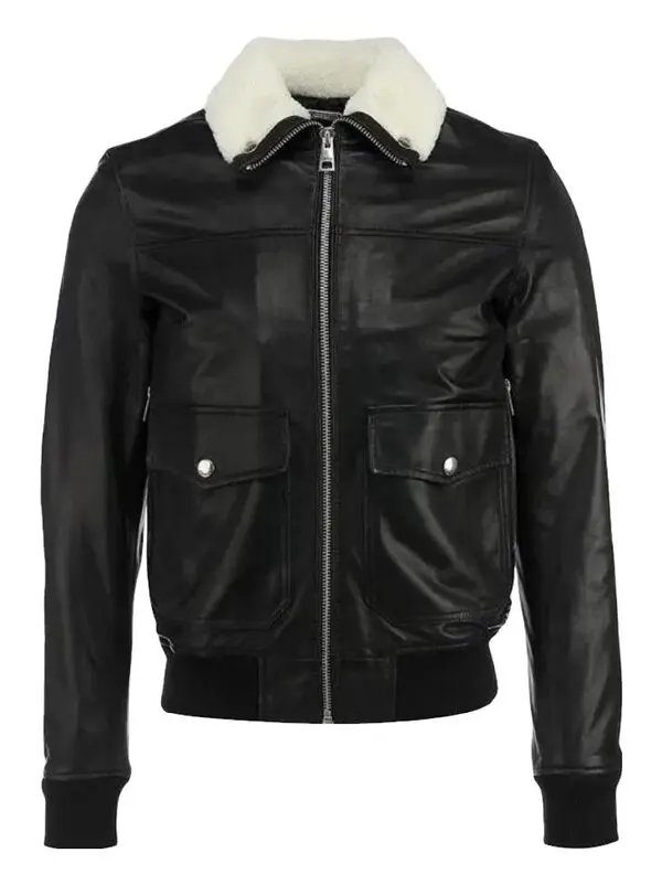 Just Cavalli Long-sleeved Leather Bomber Jacket - Black