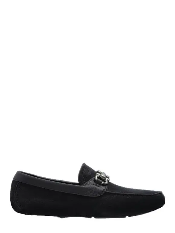FERRAGAMO Gancini Ornament Driver Loafers - Navy Blue