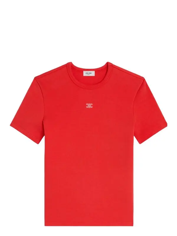 Celine Triomphe T-shirt In Ribbed Cotton Jersey - Red Cyclist