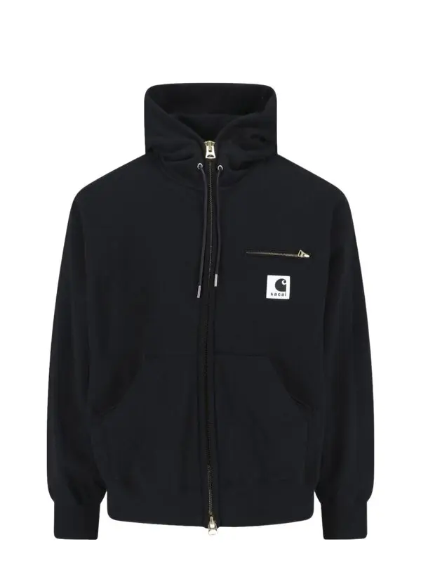 Sacai Zip-front Hoodie With Drawstring Hood - Black