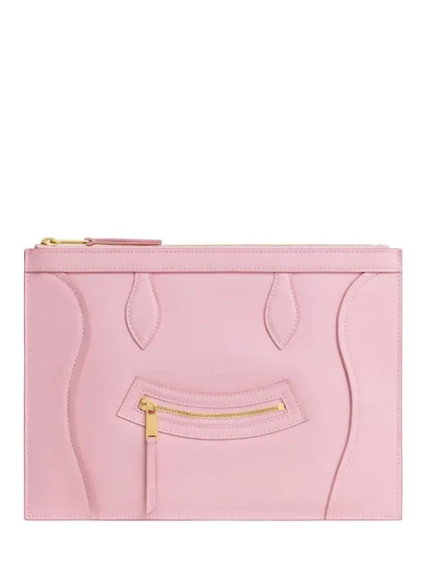 Celine Medium Pouch In Glossy Calfskin - Dirty Pink