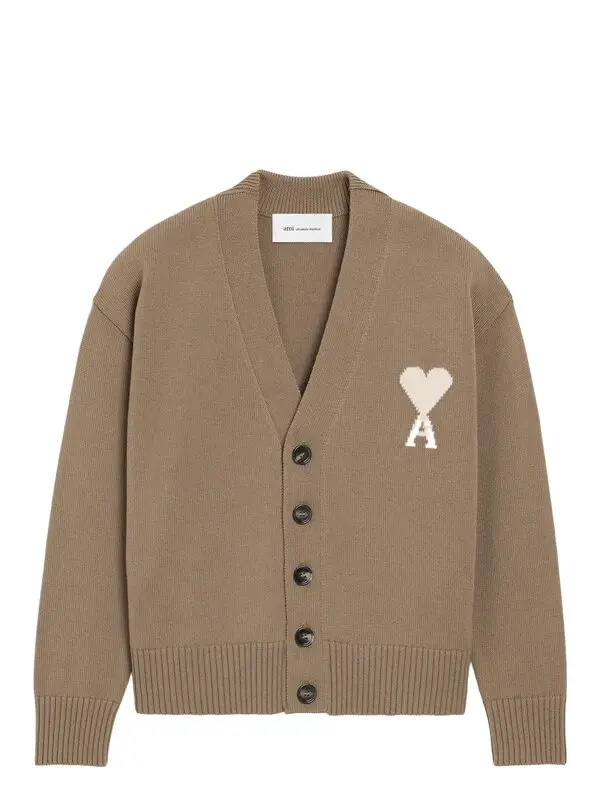 Ami De Coeur V-neck Cardigan - Taupe/off-white