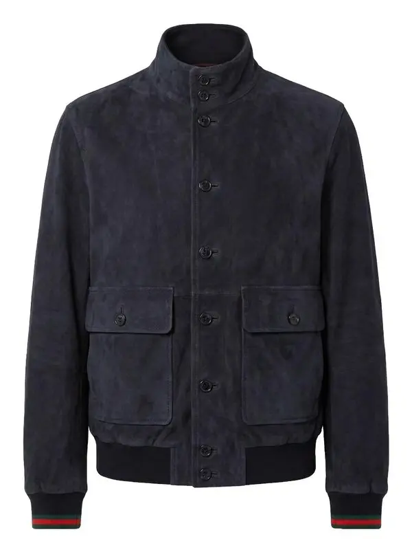 Gucci Suede Jacket With Ribbon Detail - Black
