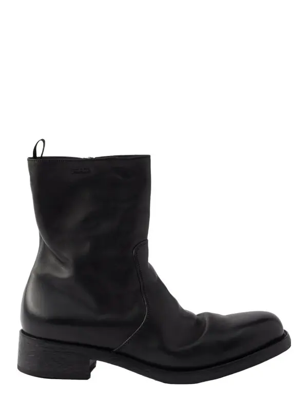 Prada Zip Up Leather Boots - Black