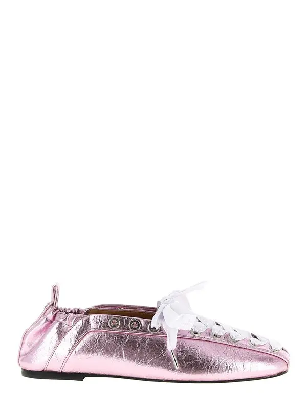 GANNI Lace-up Ballerinas With Square Toe - Pink