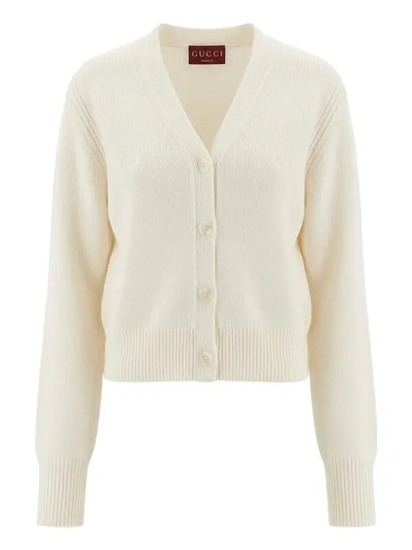 Gucci V-neck Cardigan With Interlocking G Embroidery - White