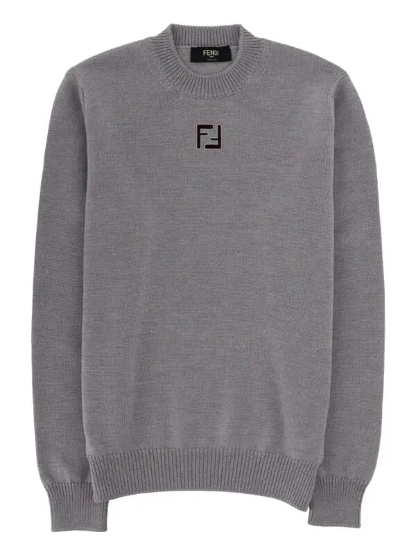 Fendi Long Sleeve Logo Sweater - Gray