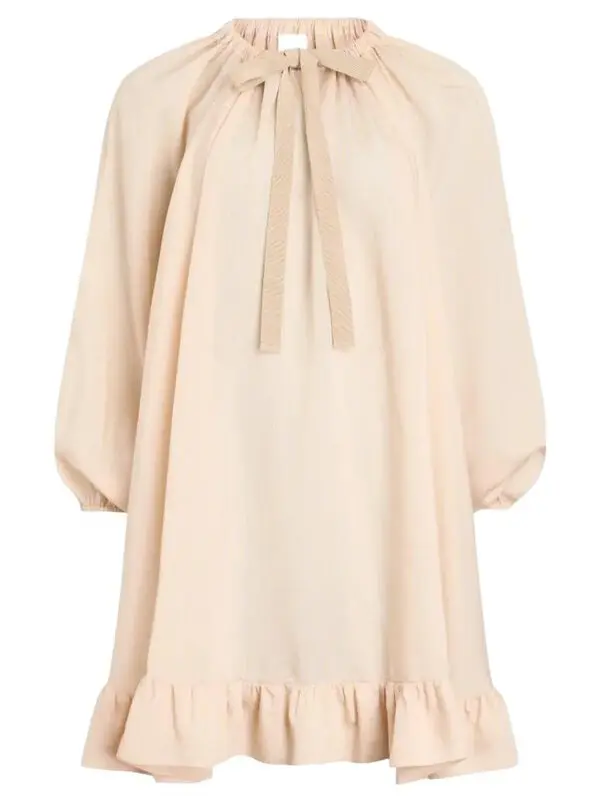 PATOU Mini Dress With Tie Neck And Ruffled Hem - Nude
