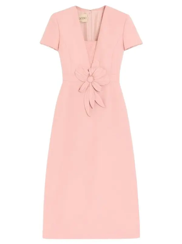 Valentino Garavani V-neck Floral Appliqué Midi Dress - Pink