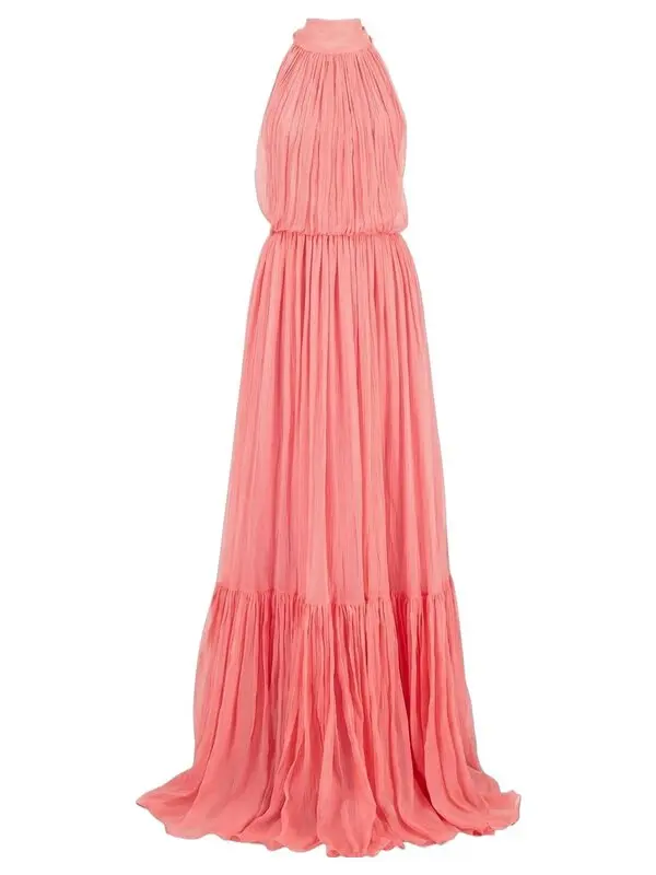 Gucci Halterneck Tiered Maxi Dress With Bow Detail - Pink