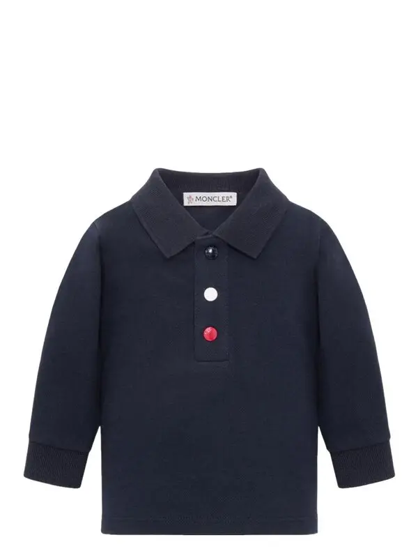 Moncler Tricolor Piquet Long Sleeve Polo Shirt - Navy Blue