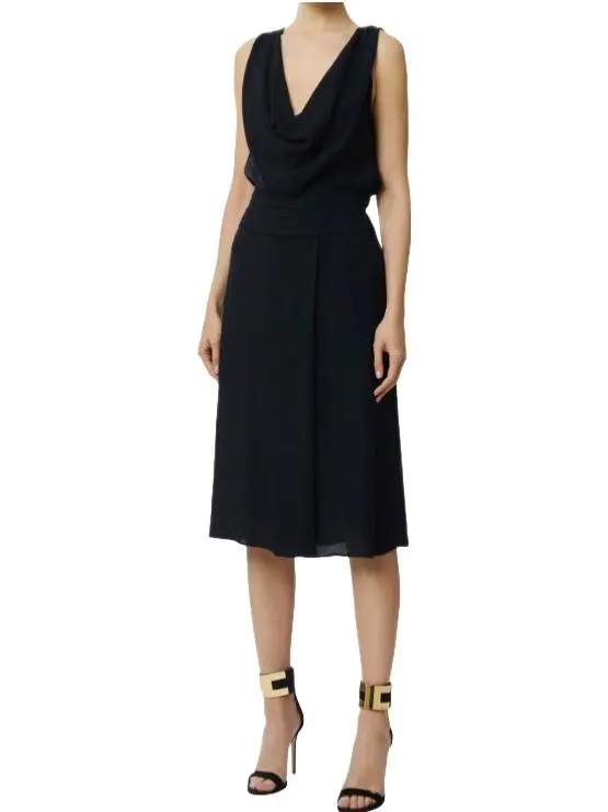 Elisabetta Franchi Georgette Draped Neckline Sleeveless Dress - Black