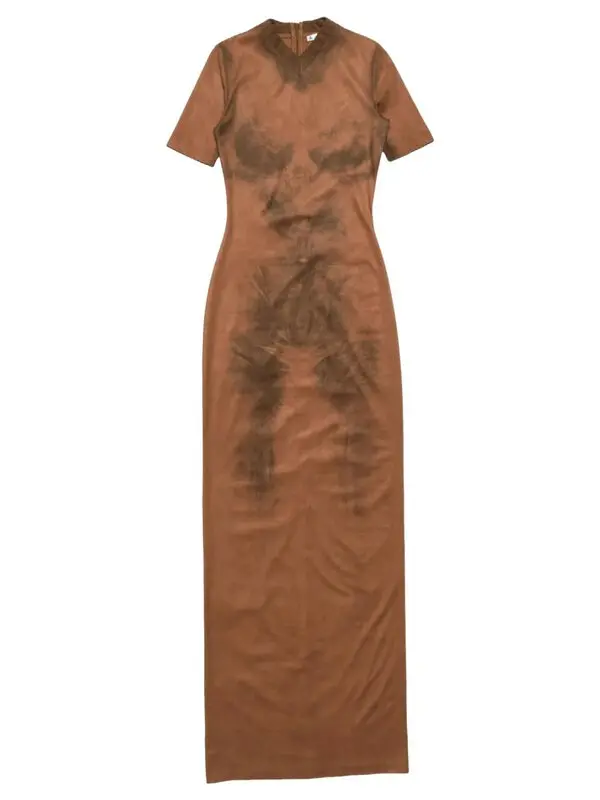 Acne Studios Short Sleeve V-neck Maxi Dress With Trompe-l'œil Print - Brown