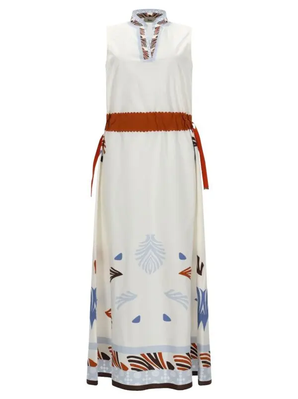 Herno Printed Belted Maxi Dress - White