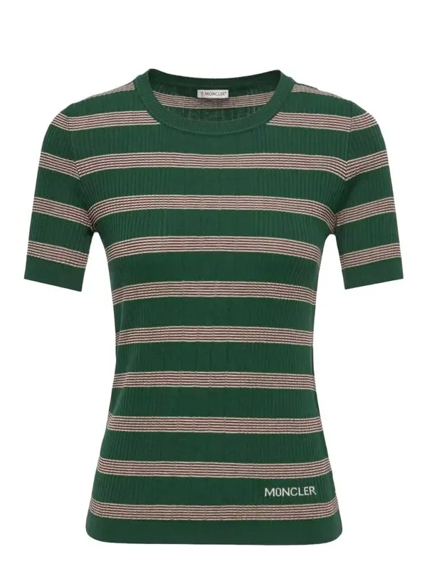 Moncler Striped Cotton Short Sleeve Polo Shirt - Green