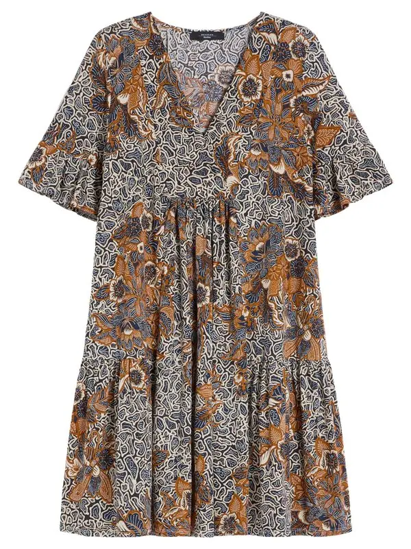 Max Mara Printed Short Sleeve Dress With Ruffles - Blue