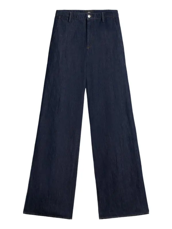 7 For All Mankind Indigo Linen Wide Leg Trousers - Black