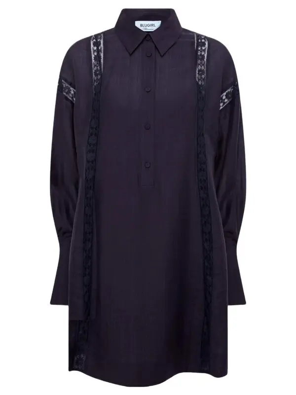 BLUGIRL Collared Long Sleeve Lace Detail Dress - Black