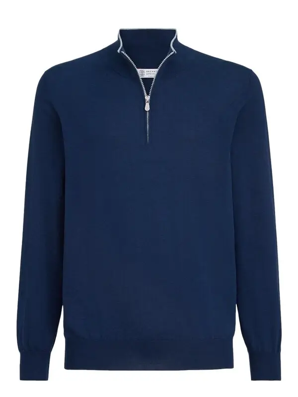 Brunello Cucinelli Sea Island Quarter Zip Sweater - Avio Blue