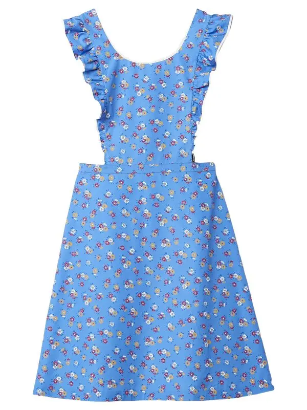 Miu Miu Ruffled Floral Print Poplin Dress - Periwinkle/ruby