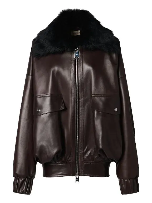 Khaite Daemon Leather Jacket With Fur Collar - Black