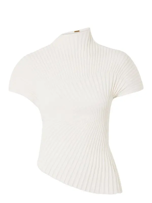 Cult Gaia Annemie Asymmetrical Ribbed Knit Sweater - Off White