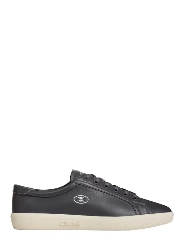 Celine Low Lace-up Sneaker With Triomphe In Lambskin - Dark Gray