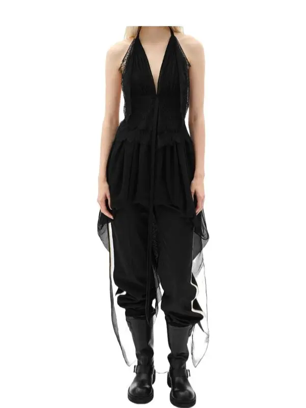 ANN DEMEULEMEESTER Asymmetrical Lace Halter Top - Black