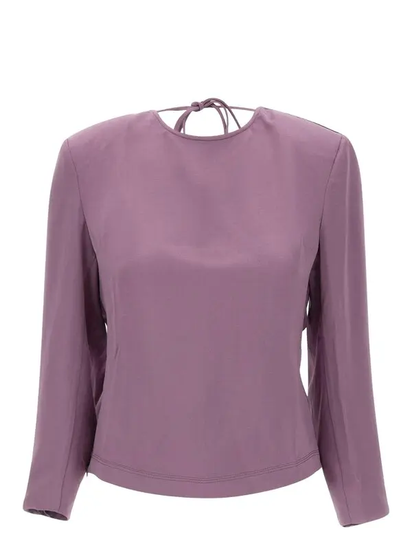 JACQUES WEI Long Sleeve Tie-up Open Back Shirt - Gray