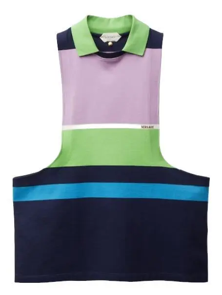 Versace Striped Sleeveless Collared Top - Multicolor