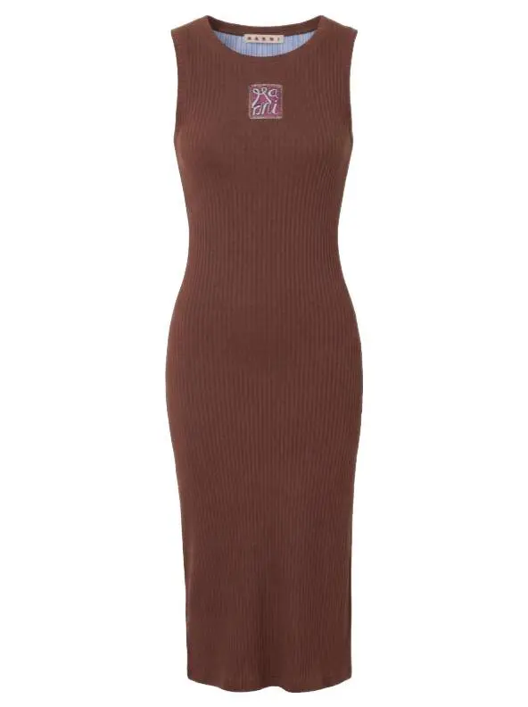 Marni Ribbed Sleeveless Midi Dress - Red