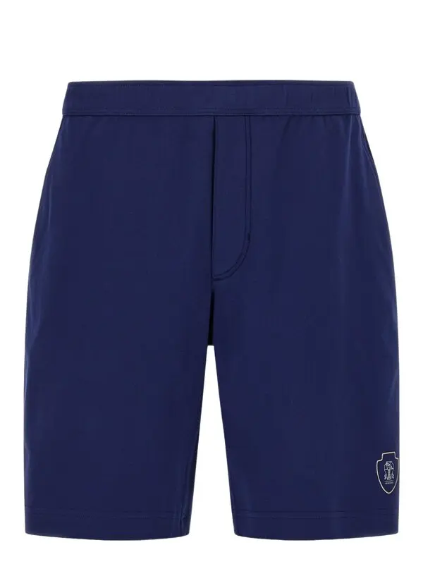Brunello Cucinelli Elastic Waist Shorts With Embroidered Logo - Blue
