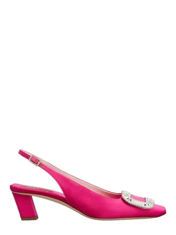 ROGER VIVIER Belle Vivier Slingback Pumps In Satin With Crystal Buckle - Burgundy Red